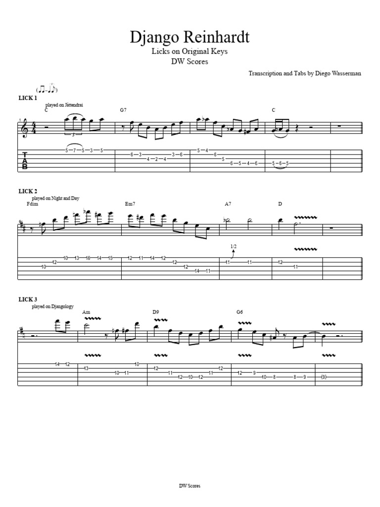 DW Scores - Django Reinhardt - 20 Licks Original Keys Tabs | PDF ...