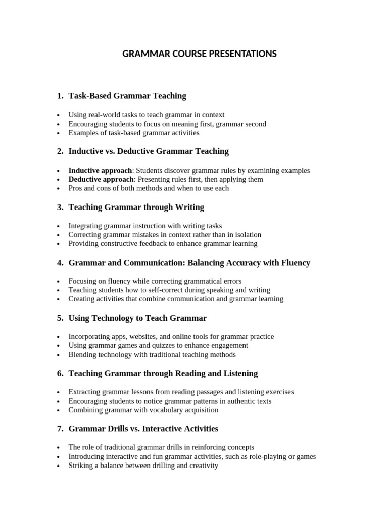 Grammar Course Presentations | PDF | Grammar | Fluency