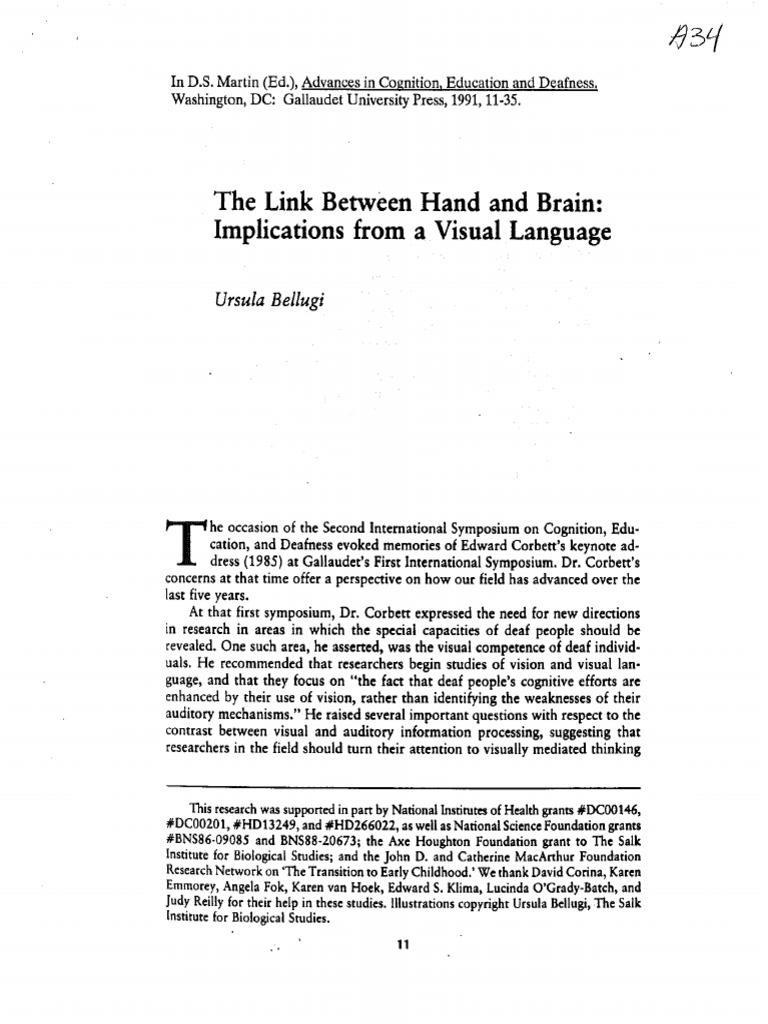 Bellugi - Link Between hand and brain 1991 | PDF