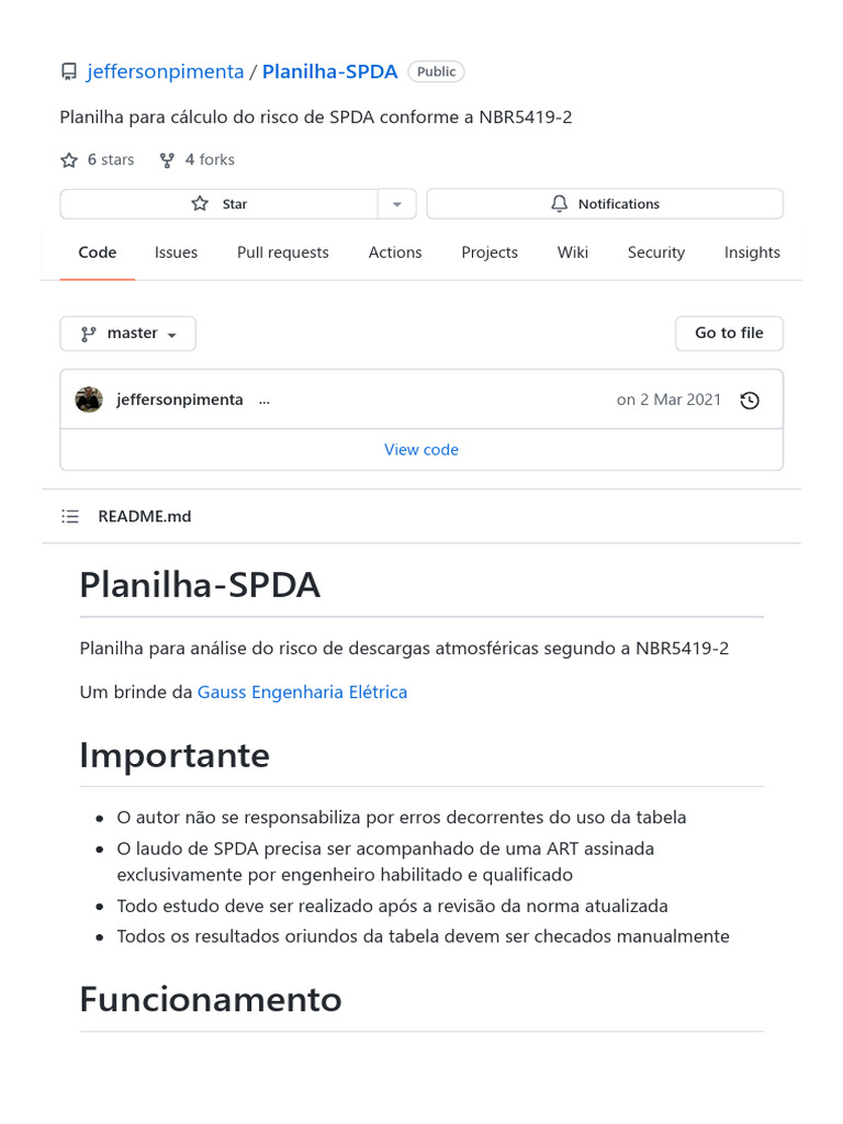 GitHub - Jeffersonpimenta - Planilha-SPDA - Planilha para Cálculo Do Risco de SPDA Conforme A ...