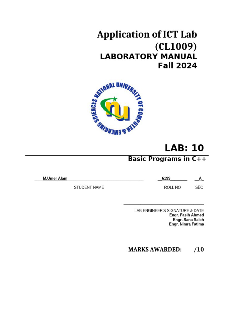 C++ Programming Lab Manual 2024 | PDF | Computer Programming