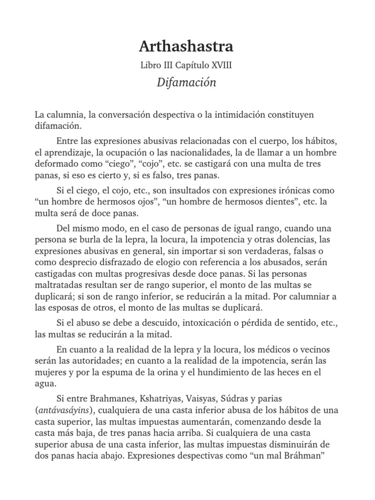 Arthashastra Libro 3 Cap. 18 Difamación | PDF | Derecho