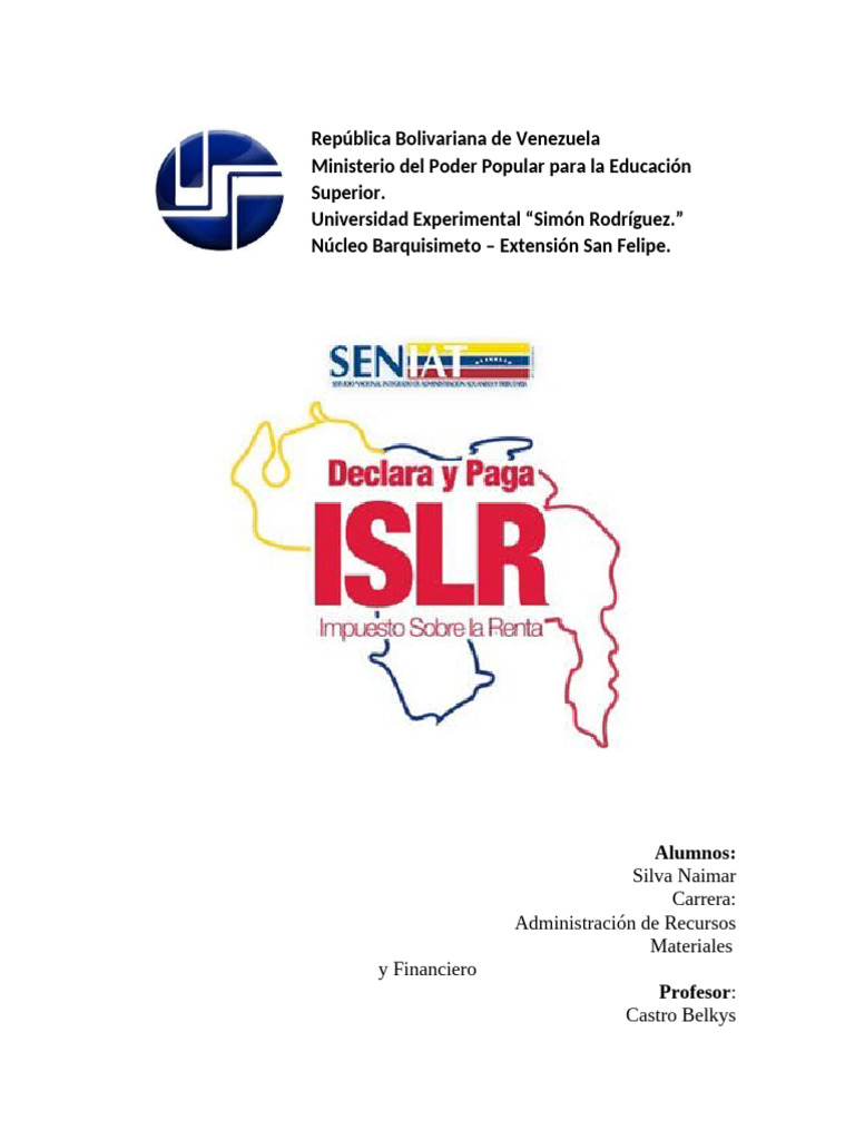 ISLR Informe | PDF | Impuestos | Impuesto sobre la renta