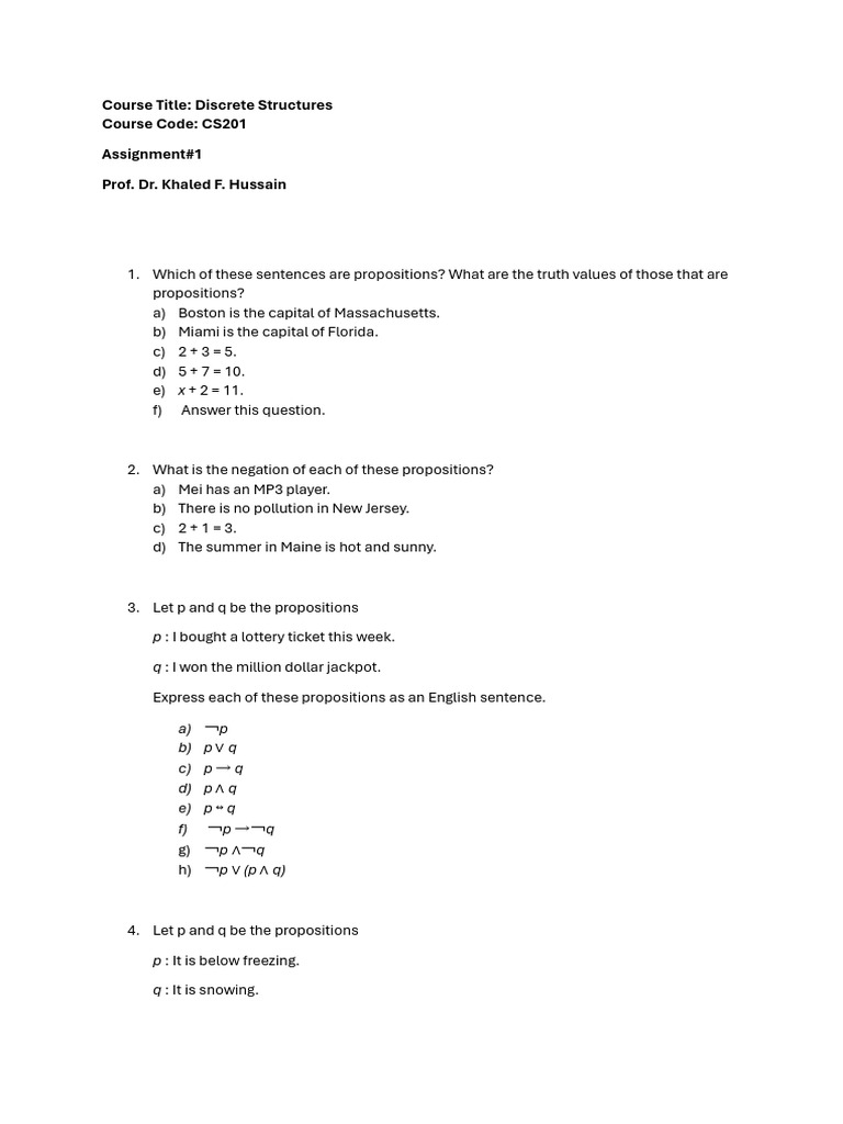 Discrete Structures Assignments | PDF | Vertex (Graph Theory) | Mathematical Relations