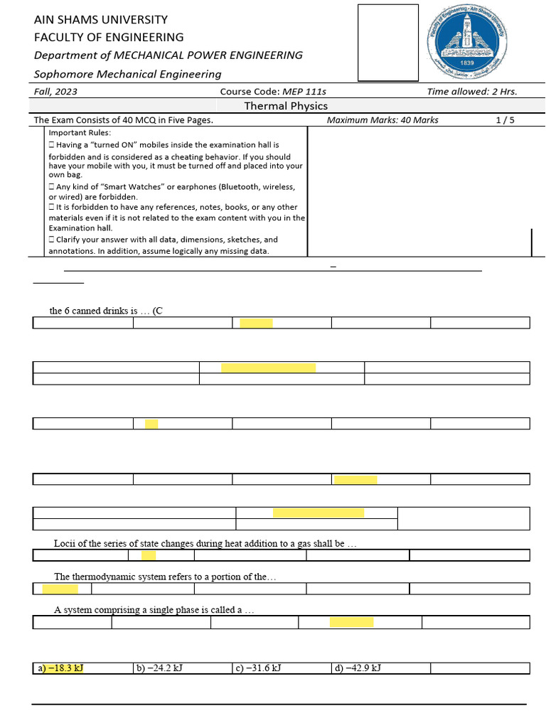 Fall 2023 | PDF | Mechanical Engineering | Applied And Interdisciplinary Physics