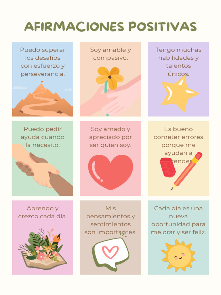 Cartel de afirmaciones positivas ilustrado pastel verde y beige | PDF