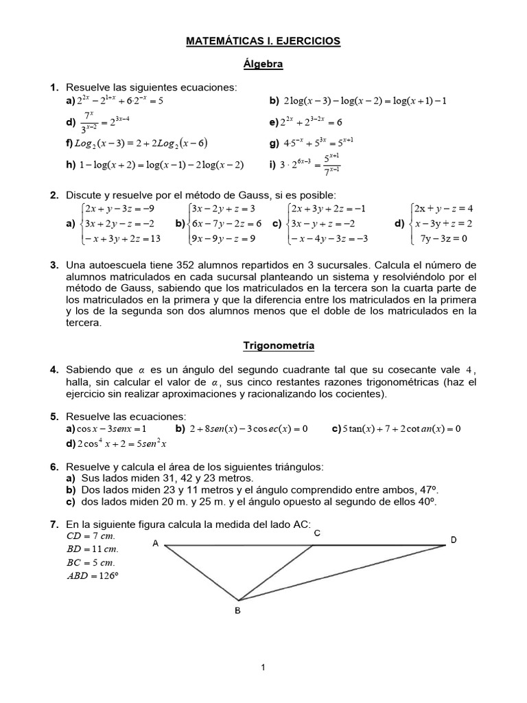 Ejercicios Finales Matemáticas I 2021-2022 | PDF | Trigonometría | Triángulo