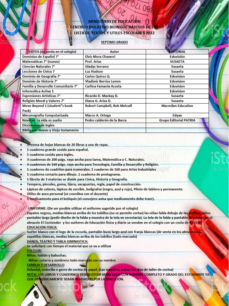 2022126101370.LISTA DE UTILES DE PREMEDIA 2022 | PDF | Falda