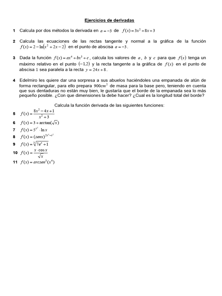 Ejercicios de Derivadas Resueltos | PDF | Línea (geometría) | Derivado