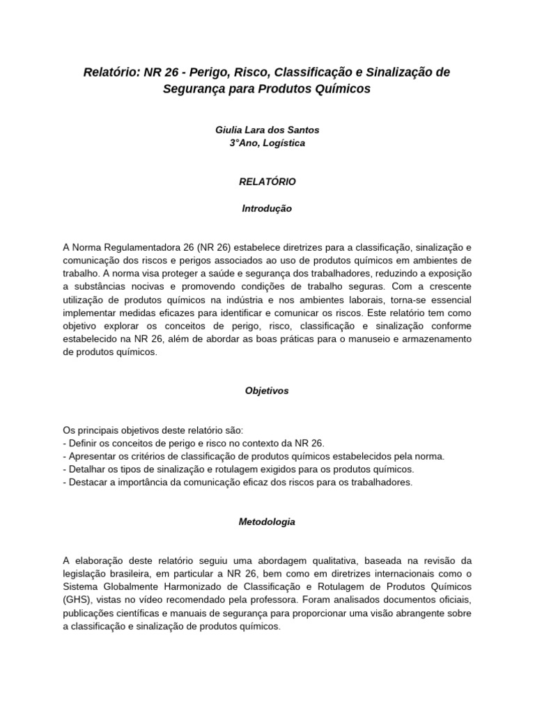 NR 26: Classificação e Sinalização Química | PDF | Química
