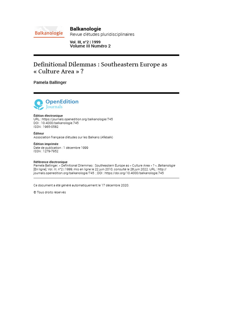 balkanologie-745 | PDF | Anthropology | Balkans