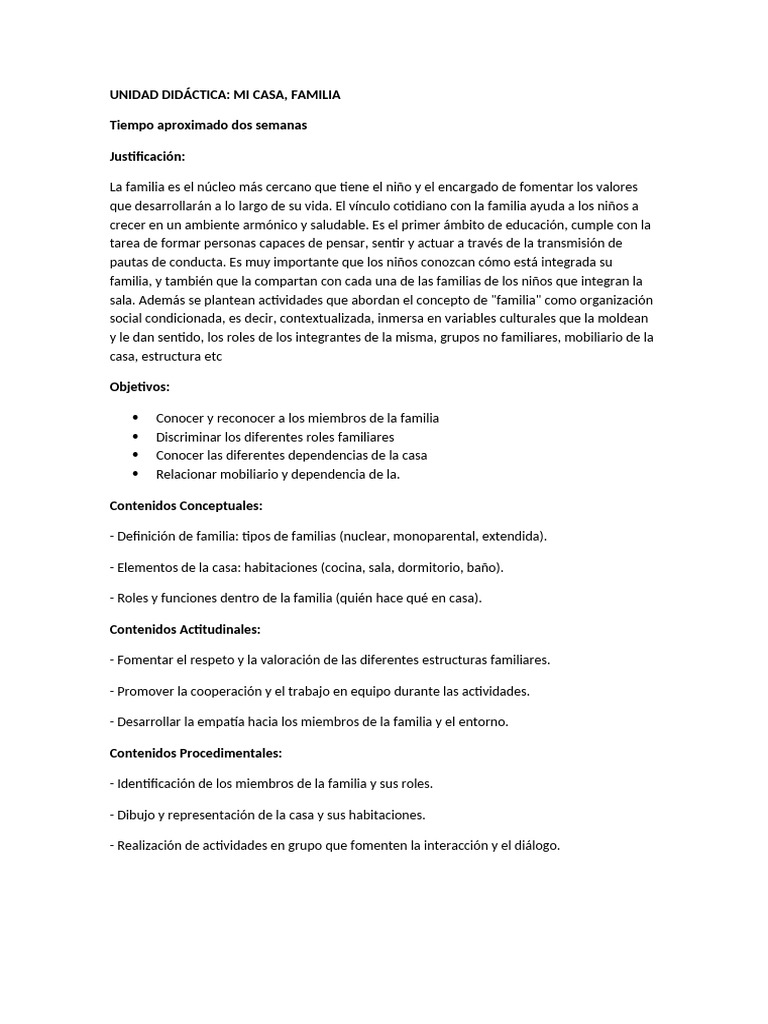 Unidad Didáctica: Mi Casa y Familia | PDF | Modificación de ...