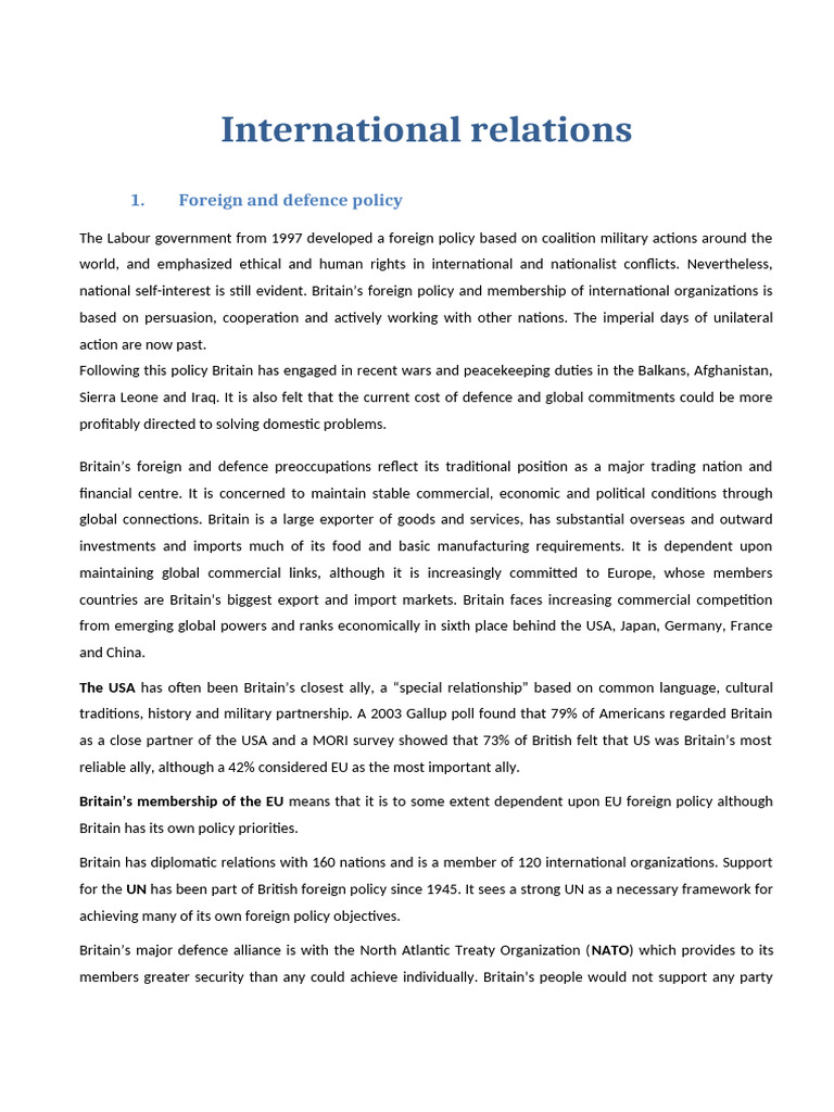 Unit 3 International Relations | PDF | Northern Ireland | European Union