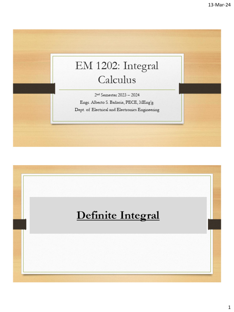 EM 1202 Lecture 4 Definite Integral 4 Upload REV1 | PDF | Integral | Summation