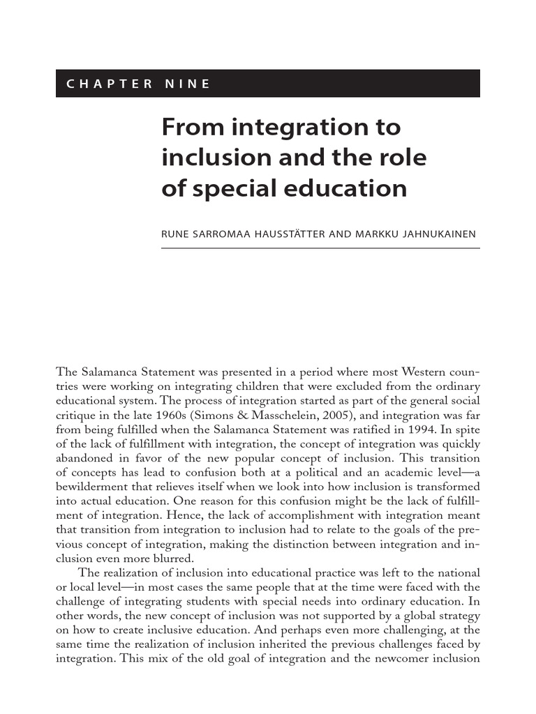 Integration vs. Inclusion in Education | PDF | Teachers | Behavior ...
