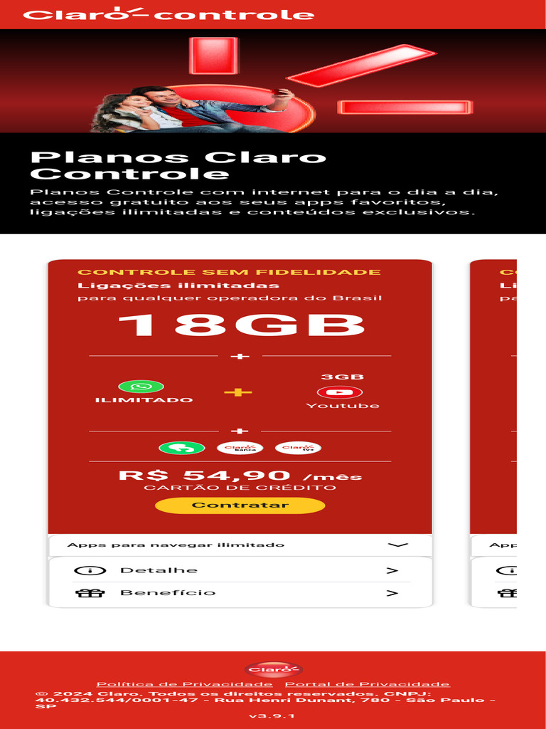 Planos Claro Controle: Internet e Ligações | PDF