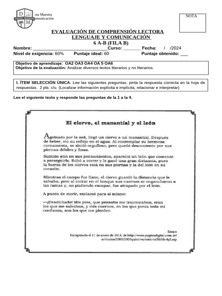 Evaluación C.L N°2 FILA B 6º básico | PDF | Helen Keller | Reptil