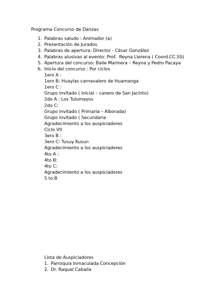 Programa de Concurso Danzas | PDF | Bienestar