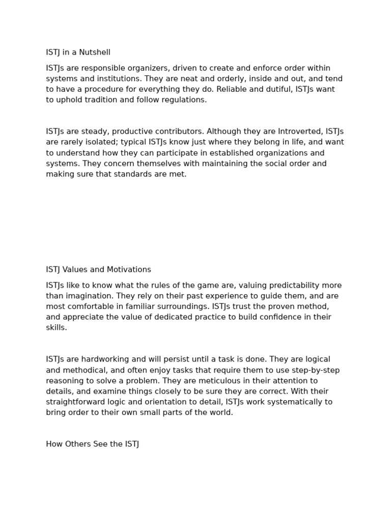 ISTJ Personality Traits & Values | PDF