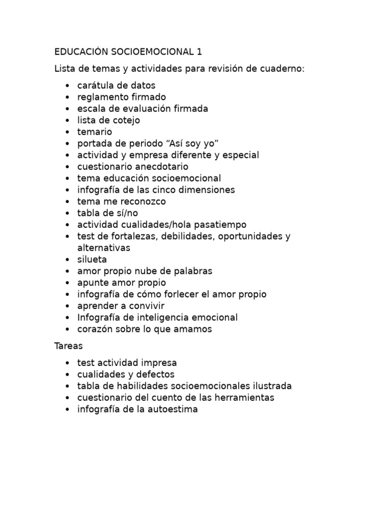 Lista de Temas. Educacion Socioemocional 1 | PDF | Relaciones ...