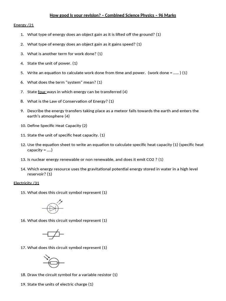 Physics Revision Questions for 96 Marks | PDF | Radioactive Decay ...