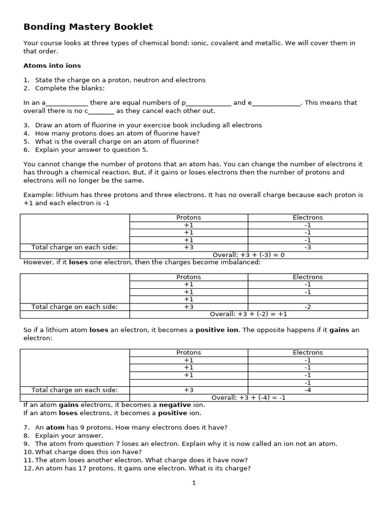 all-bonding-booklet-1 | PDF | Ion | Chemical Bond