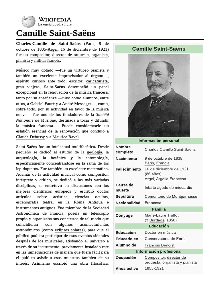 Camille Saint-Saëns: Vida y Legado | PDF | Camille Saint Saëns | Música ...