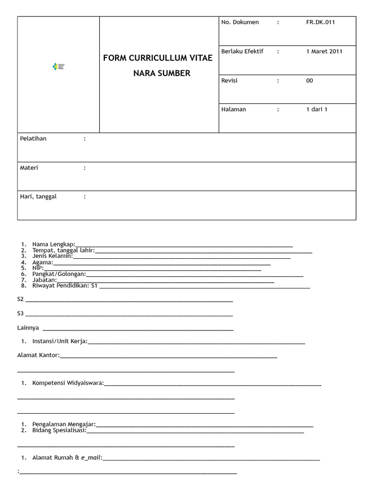 Formulir CV Fasilitator PDF | PDF
