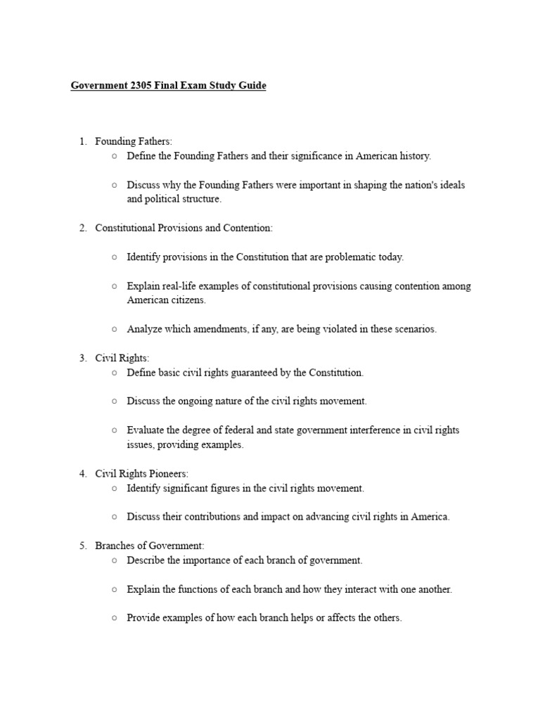 Government 2305 Final Study Guide | PDF | Civil And Political Rights ...