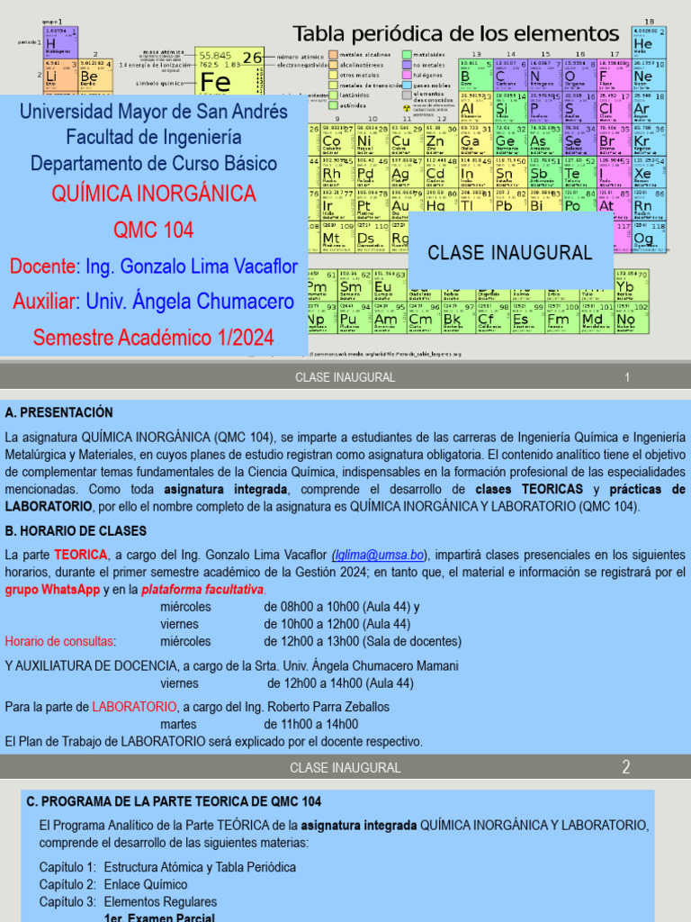 QMC 104 Plan de Trabajo 2024 1 | PDF | Enlace químico | La energía nuclear