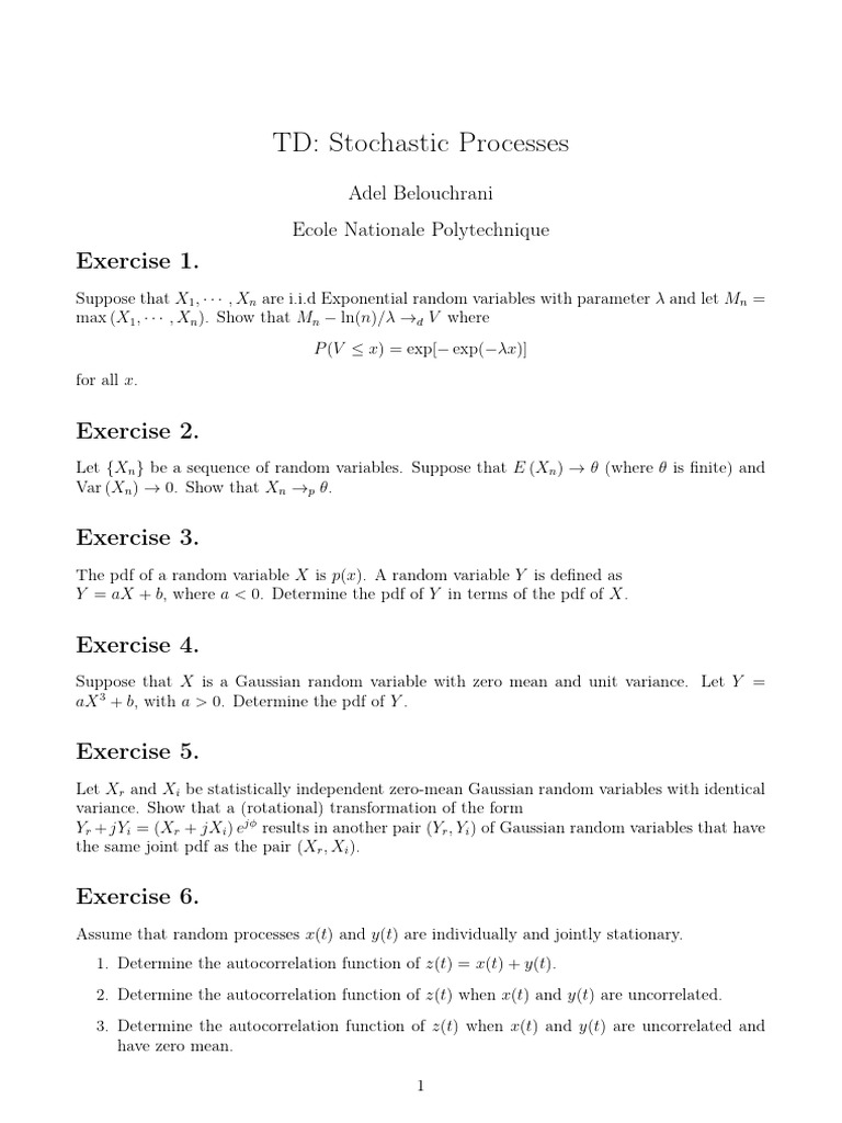 TD_Stochastic_Processes | PDF | Covariance | Covariance Matrix