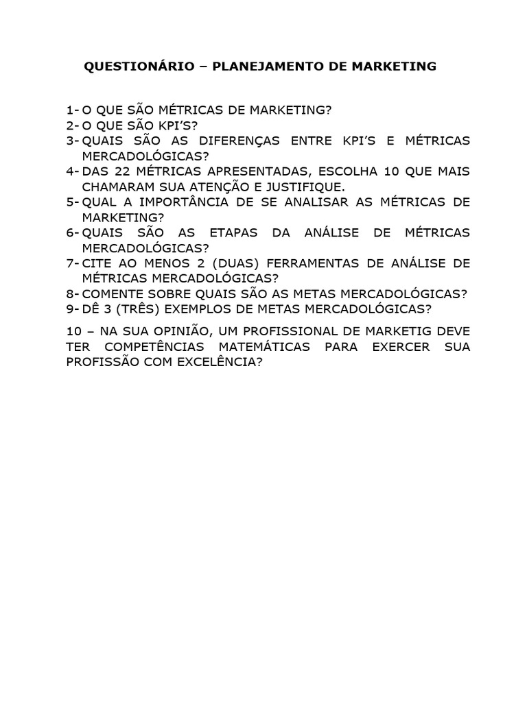 Questionário Plan Mkt | PDF