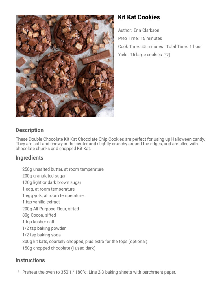 Double Chocolate Kit Kat Cookies Recipe | PDF