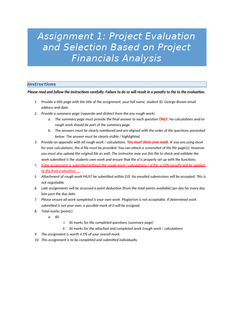 Assignment 1 - Financials Considerations and Project Selection | PDF | Net Present Value ...