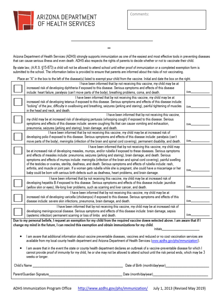 AZ-personal-belief-immunization-exemption-form-1 | PDF | Causes Of ...