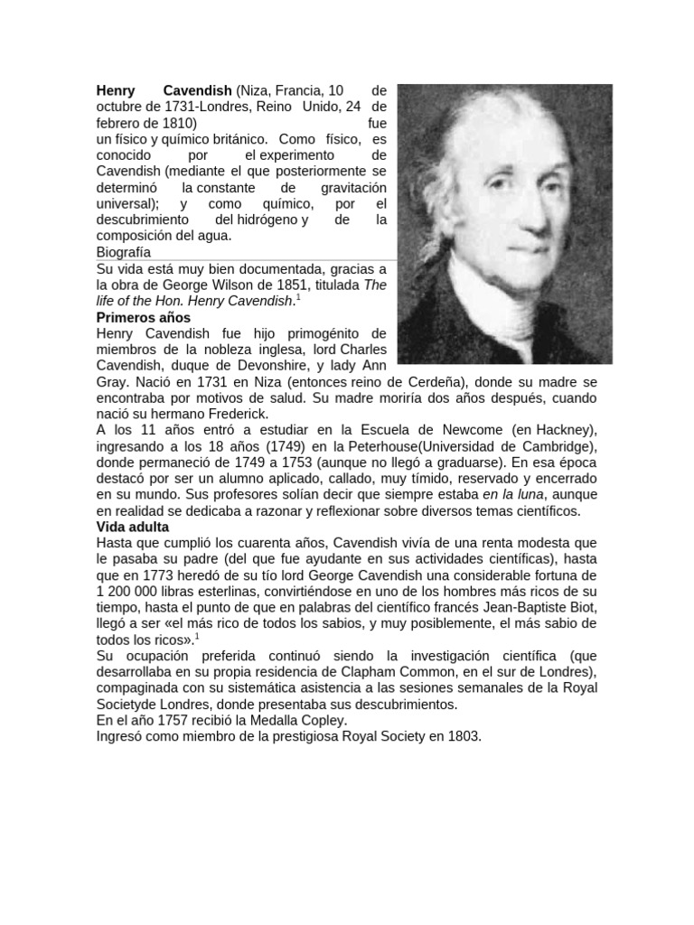 Henry Cavendish | PDF | Ciencias fisicas | Química