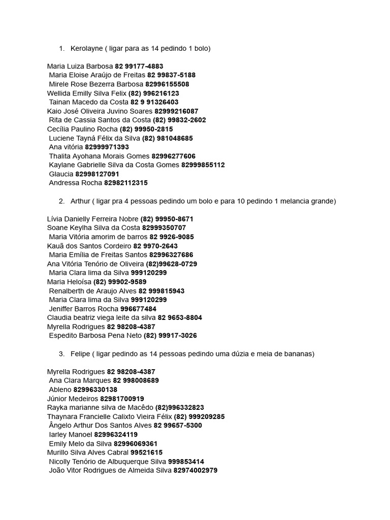 Lista de Contatos e o Q Pedir | PDF
