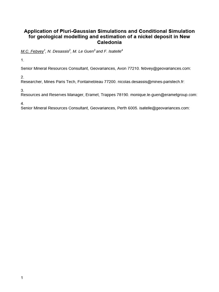 Febvey - Article - Final Application of Pluri Gaussian Simulations and Conditional S | PDF ...