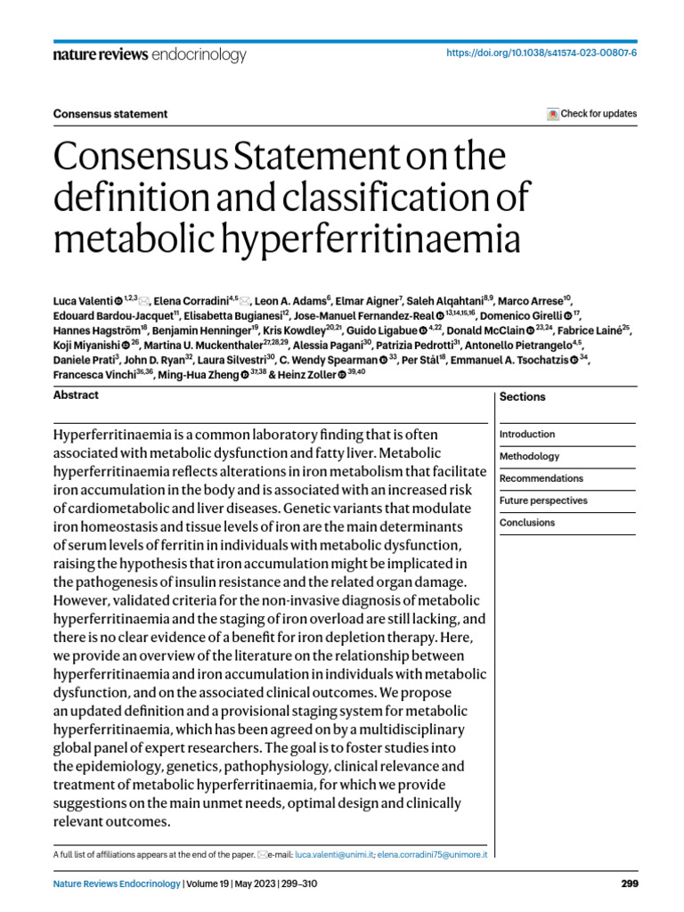 Consensus Statement On The Definition and Classification of Metabolic Hyperferritinaemia - 41574 ...