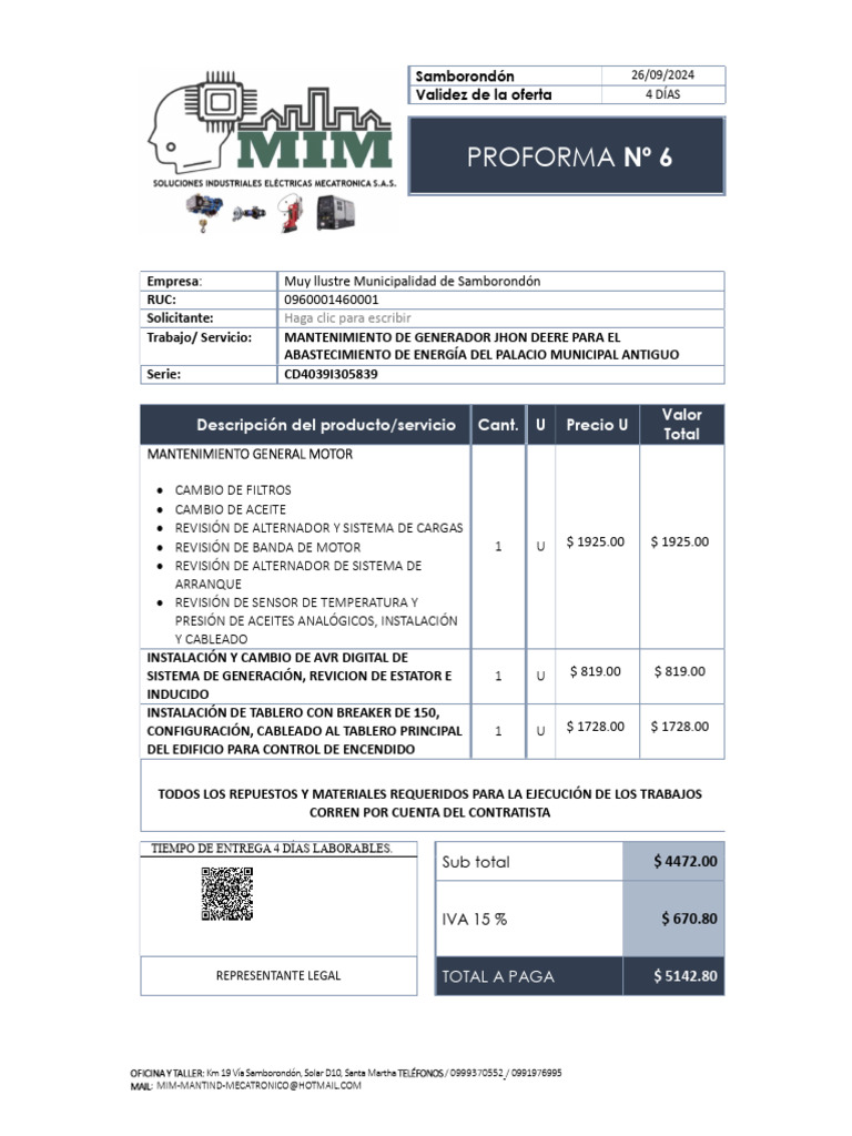 Proforma 6 - Generador 5839 - Actual-Signed | PDF | Ingenieria Eléctrica
