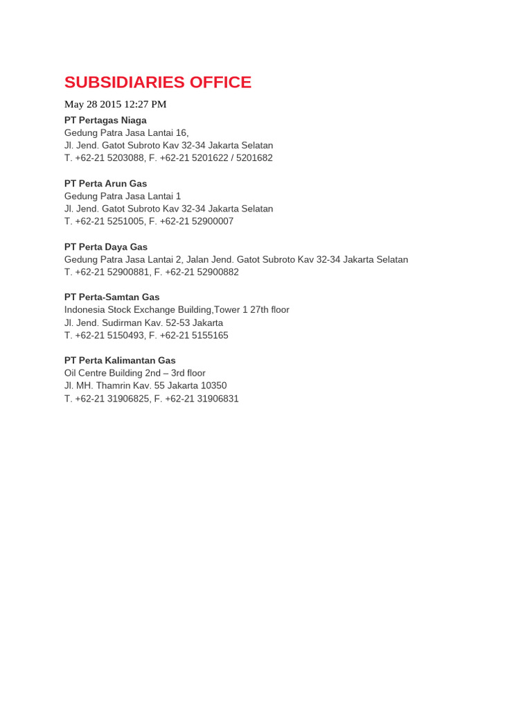 Subsidiaries Office | PDF