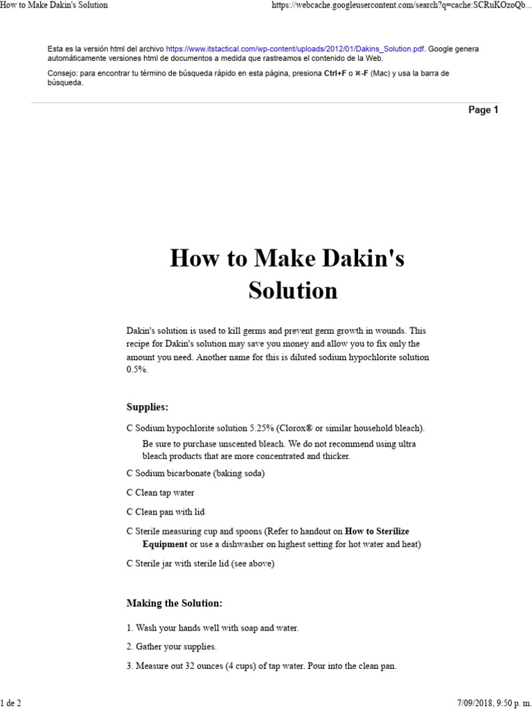How To Make Dakin's Solution | PDF | Bleach | Cleaning Products