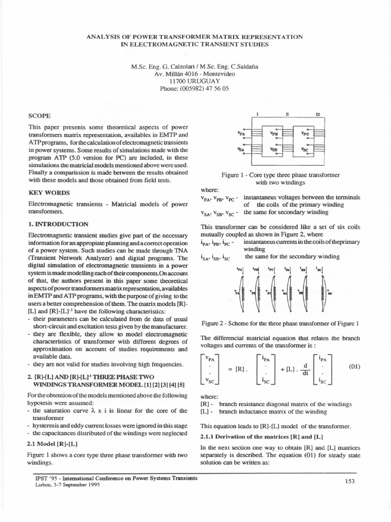 Analysis of Power Transformer Matrix Representation in Electromagnetic ...