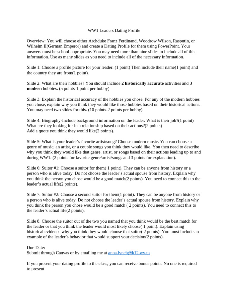 WW1 Leaders Dating Profile | PDF | Sports & Recreation | Games & Activities