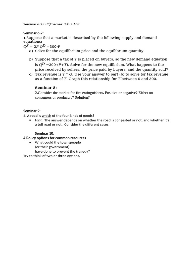Microeconomics Seminar 6 10 Pdf