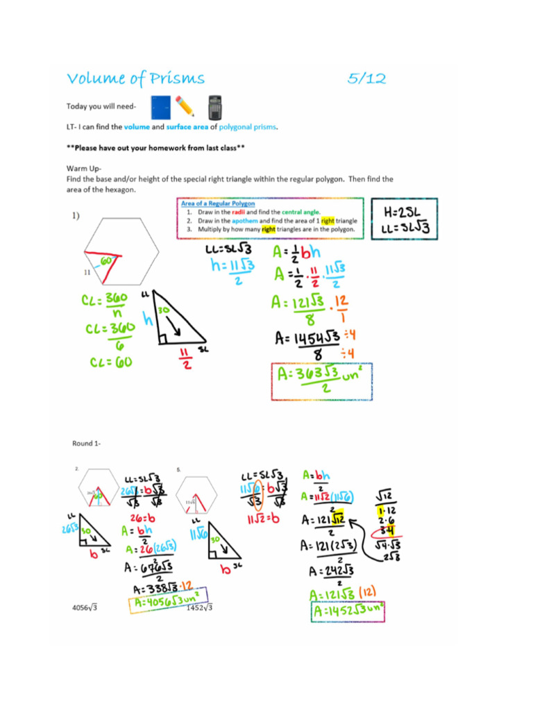 Volume of A Prism Notes | PDF