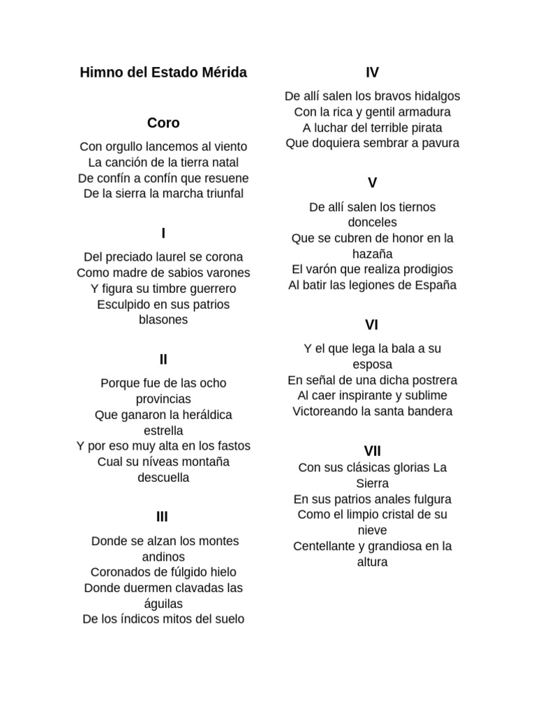 Himno Del Estado Mérida | PDF