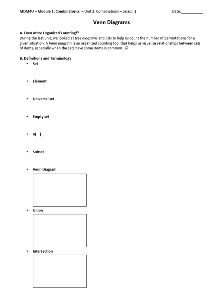 1 - Venn Diagrams Worksheet | PDF | Set (Mathematics) | Discrete ...