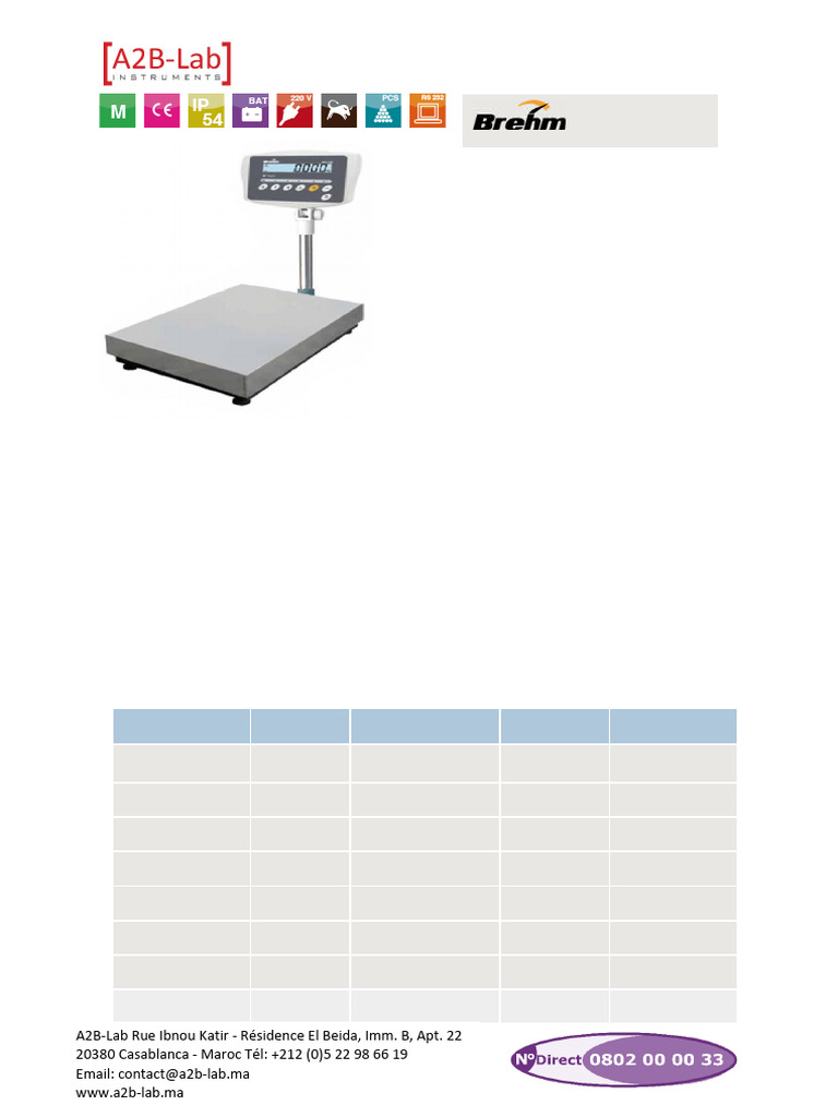 Balance à plateau Brehm DIS 100 | PDF | Balance (instrument ...
