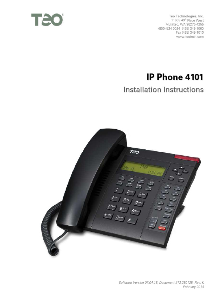 Teo IP Phone 4101 Installation Guide | PDF | Ip Address | I Pv6